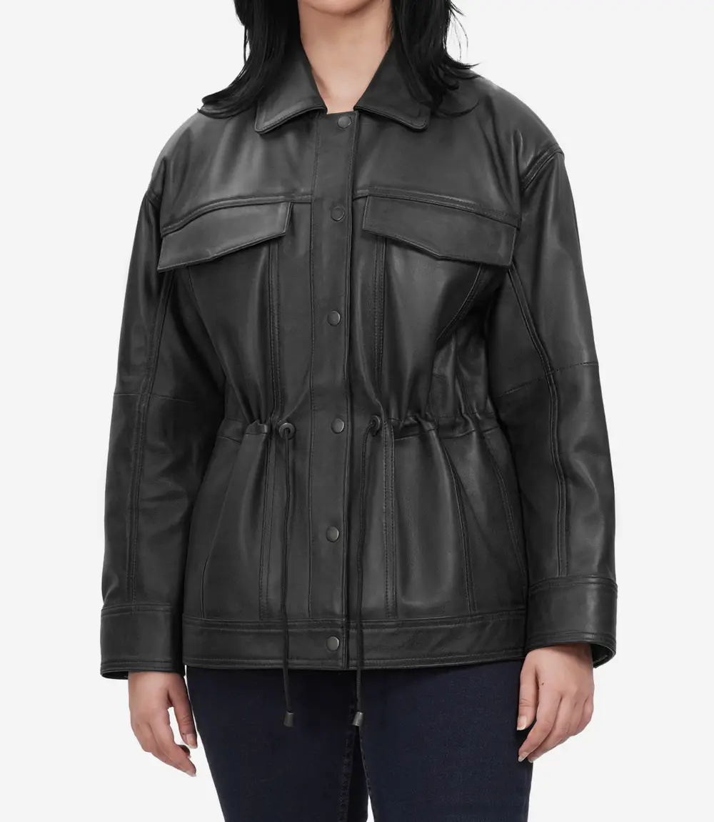 Womens Black Oversized Leather Trucker Jacket - Prime Leather